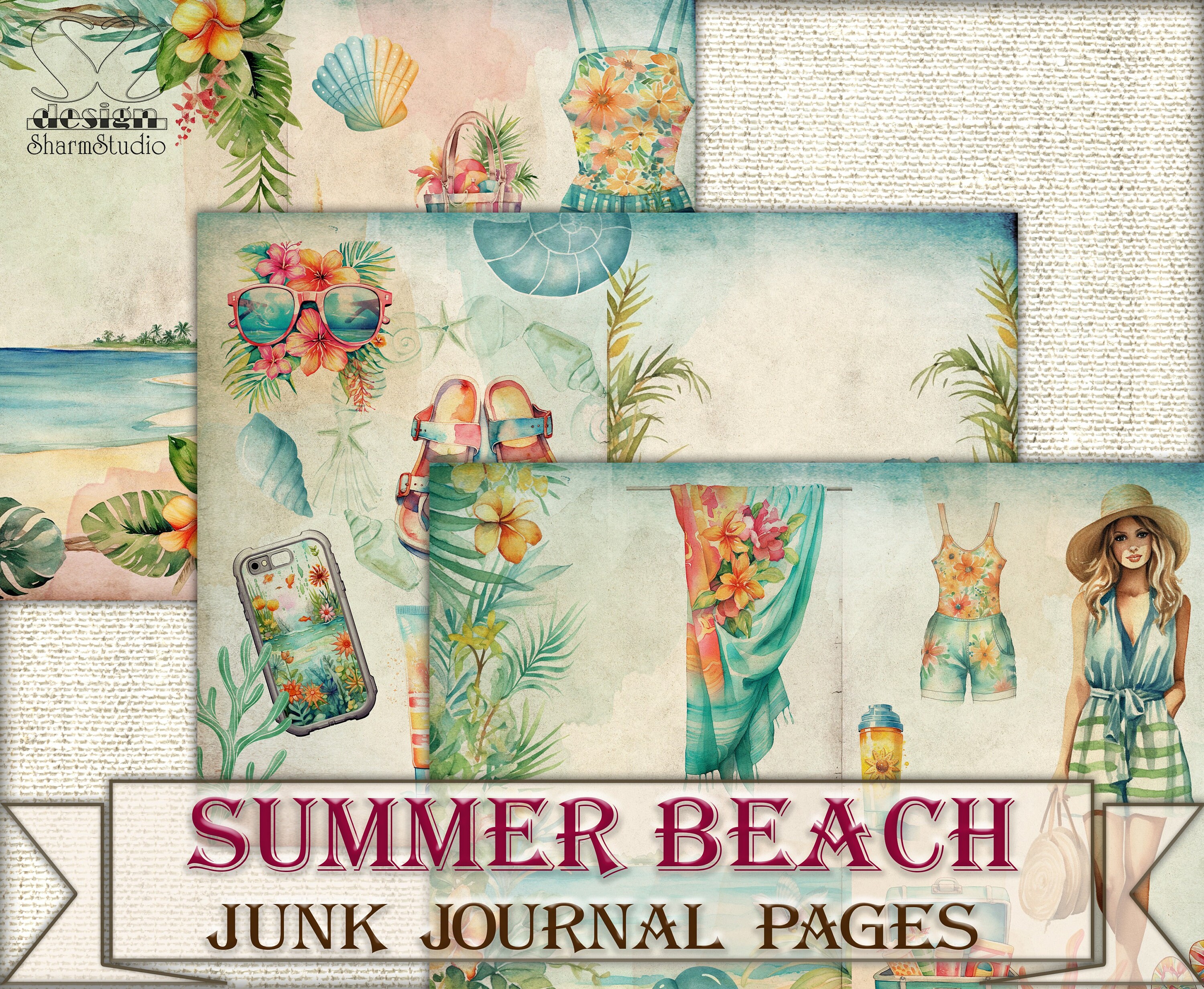 Summer Beach Junk Journal Pages Printables,vacation Papers - Etsy