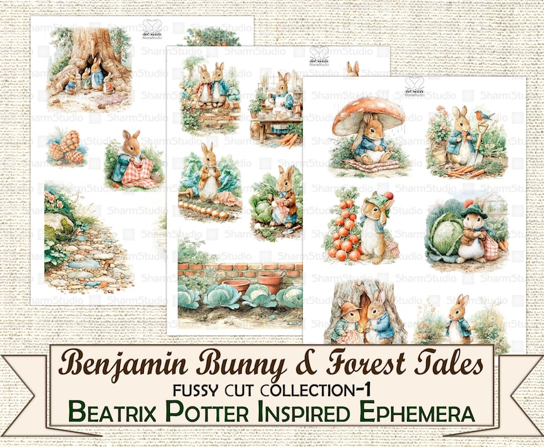 Beatrix Potter Inspired Ephemera: Benjamin Bunny & Forest Tales Fussy ...