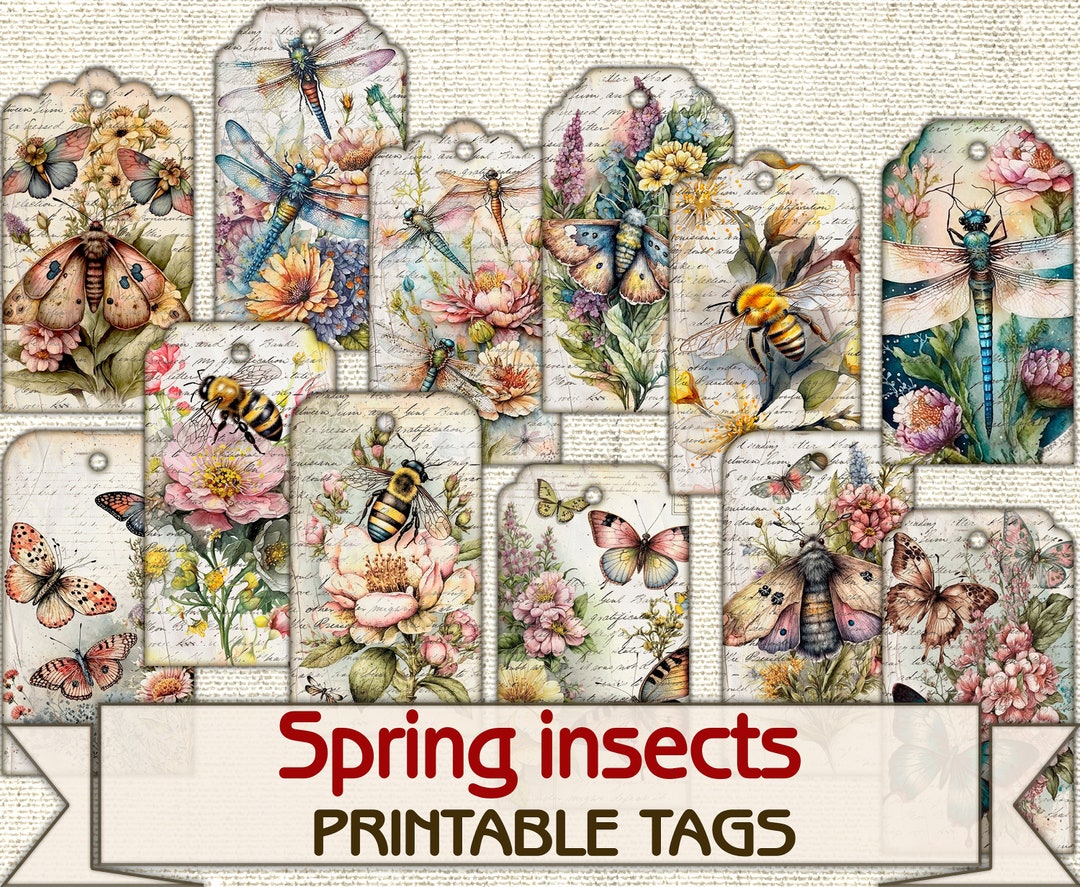 Vintage Spring Insects Printable Tags,printable Digital Paper - Etsy