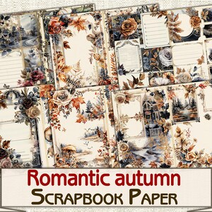 Vintage Romantic Autumn Scrapbook Paper and Background Pages, Digital ...