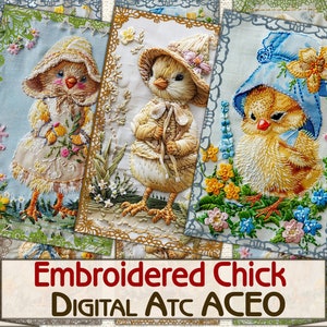 Embroidered Easter Chick Collage Digital Picture Printable Cards Atc ...