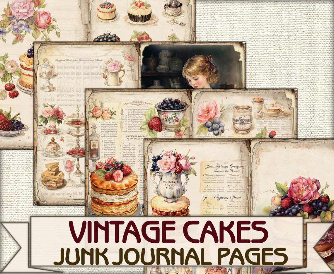 Vintage Cooking Junk Journal,cakes Cookbook Pages Recipe Collage ...