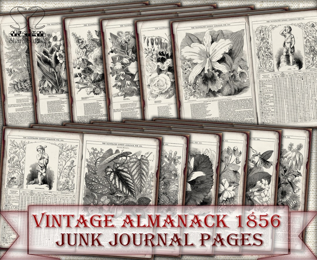 Vintage Flora Junk Journal Printable Collage Pages,digital Almanac 1856 ...