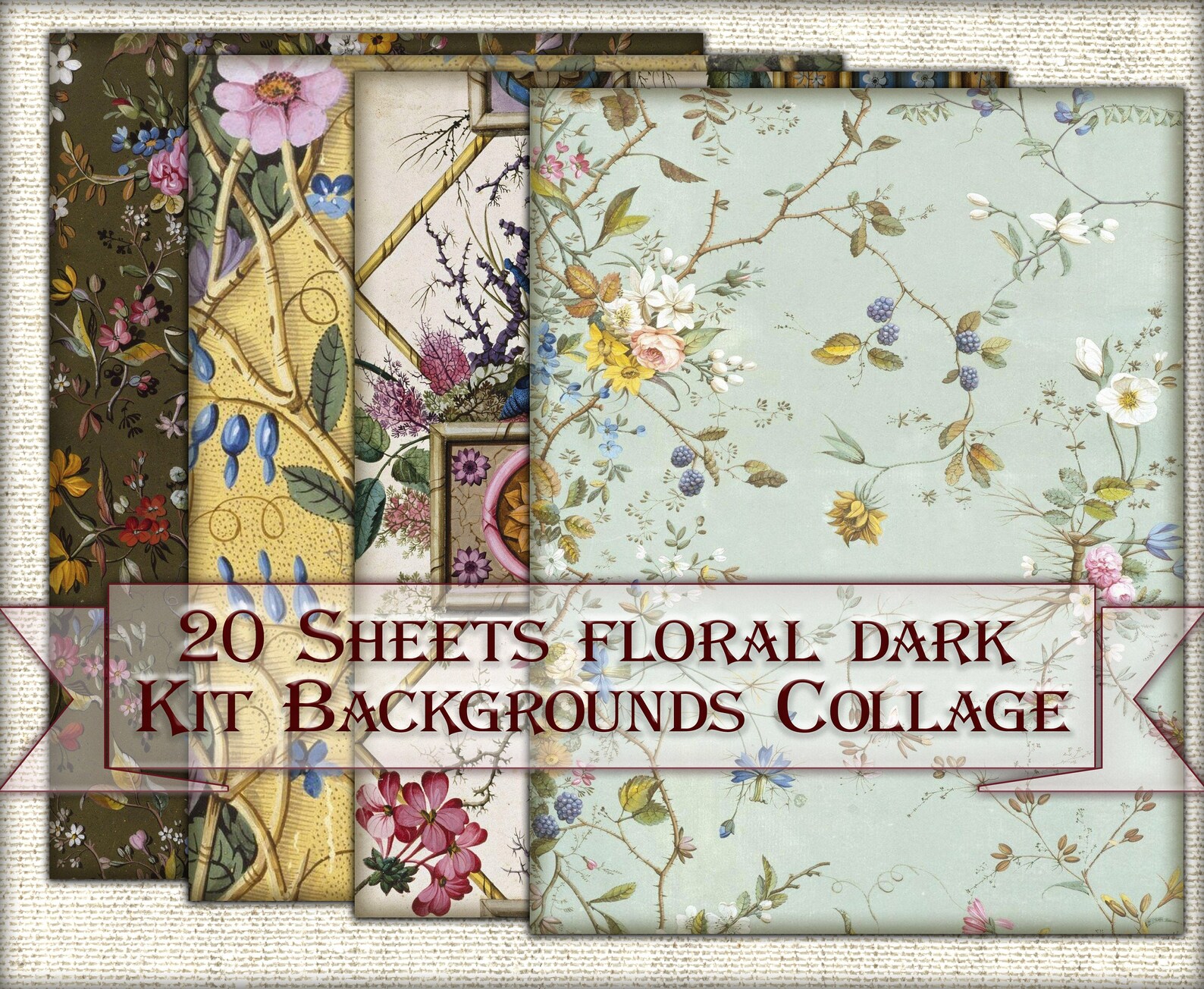 Vintage Kit Backgrounds Botanical Printcollage Sheets Floral - Etsy