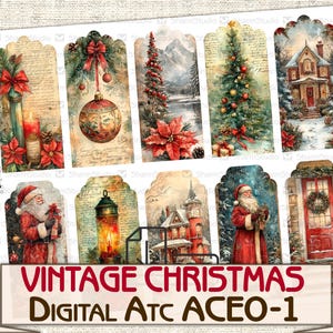 Vintage Christmas Picture Collage Printable Cards Atc + Bonus,xmas ...