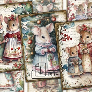 Vintage Christmas Mice,collage Digital Picture Printables Cards Atc ...
