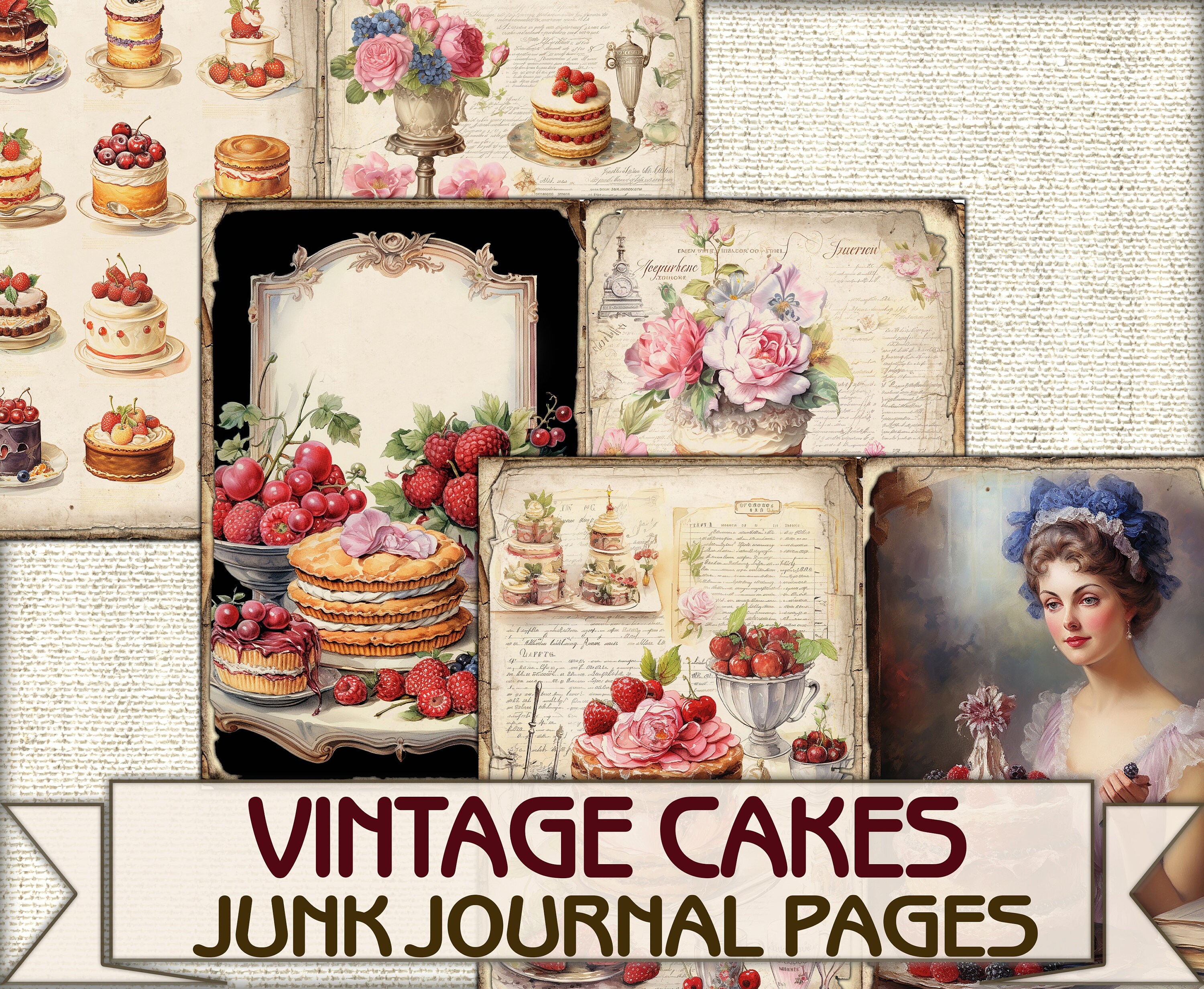 Vintage Cooking Junk Journal,cakes Cookbook Pages Recipe Collage ...