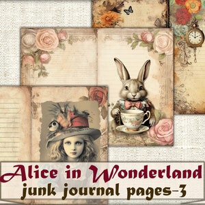 Alice Wonderland Junk Journal Pages,alice Art Picture Collage-3,digital ...