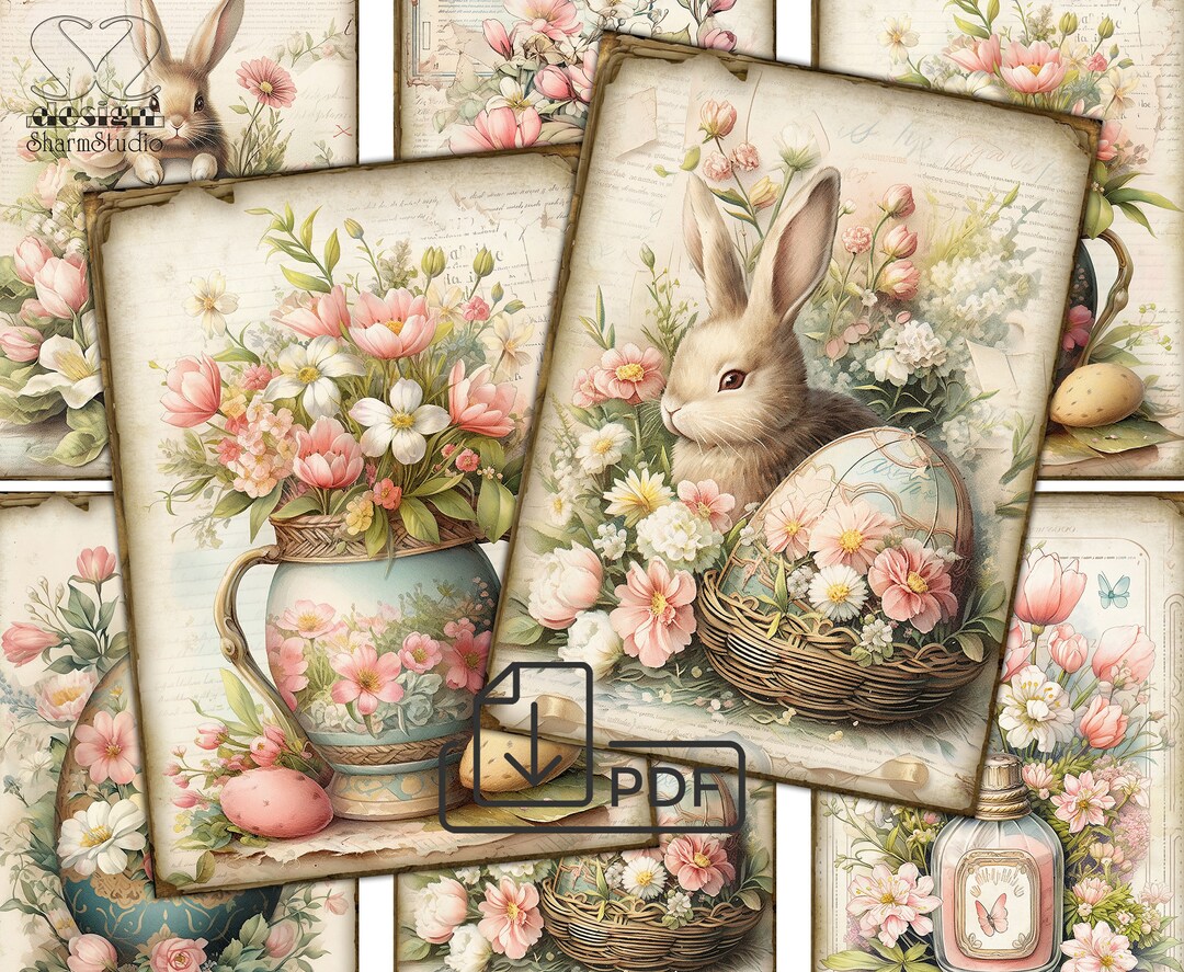 Vintage Easter Digital Picture Collage Printable Cards Atc ACEO-1 - Etsy