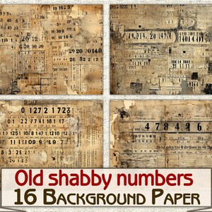 Vintage Old Shabby Numbers Grunge Digital Paper,background Papers ...