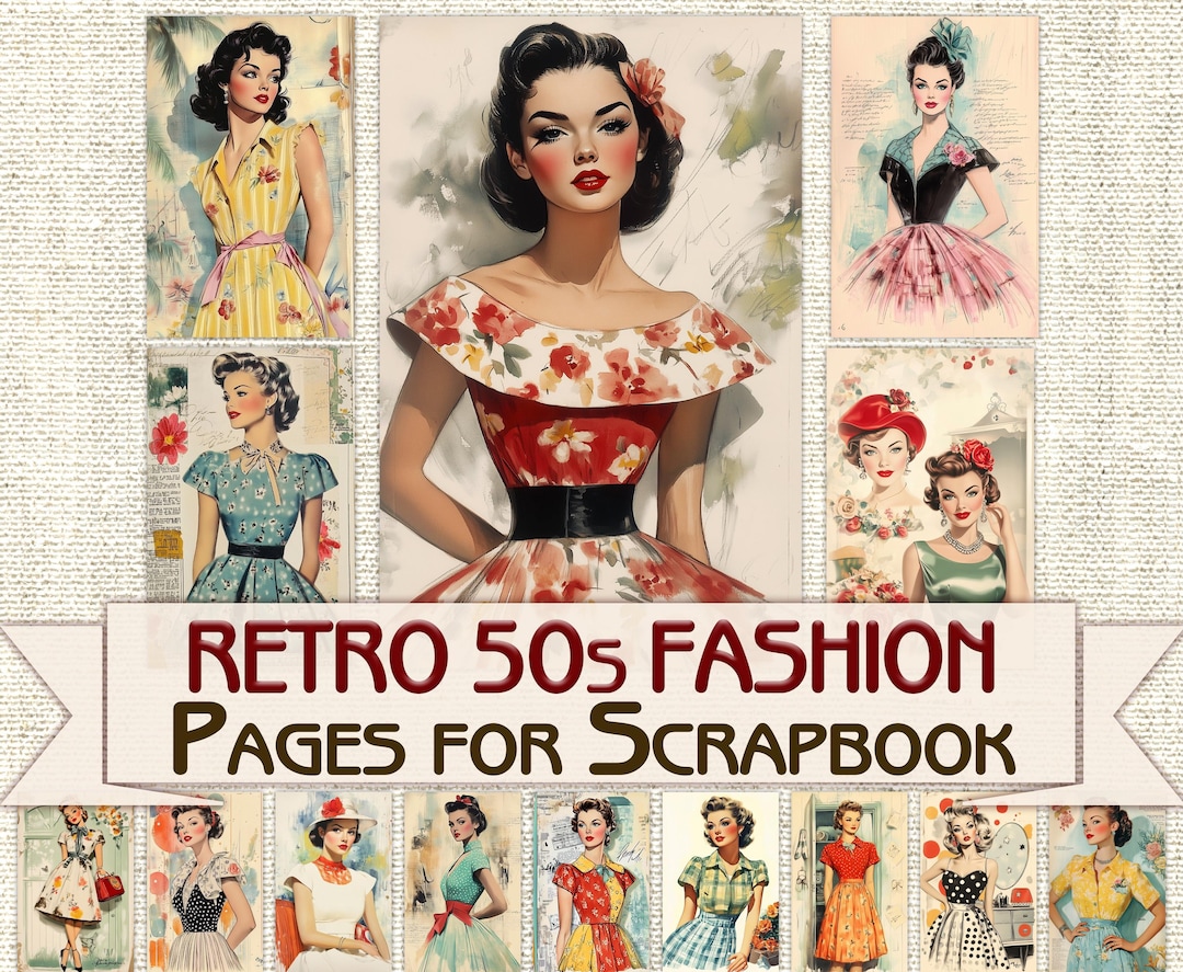 Retro 50s Fashion Pages for Scrapbook and Junk Journal, Vintage ...