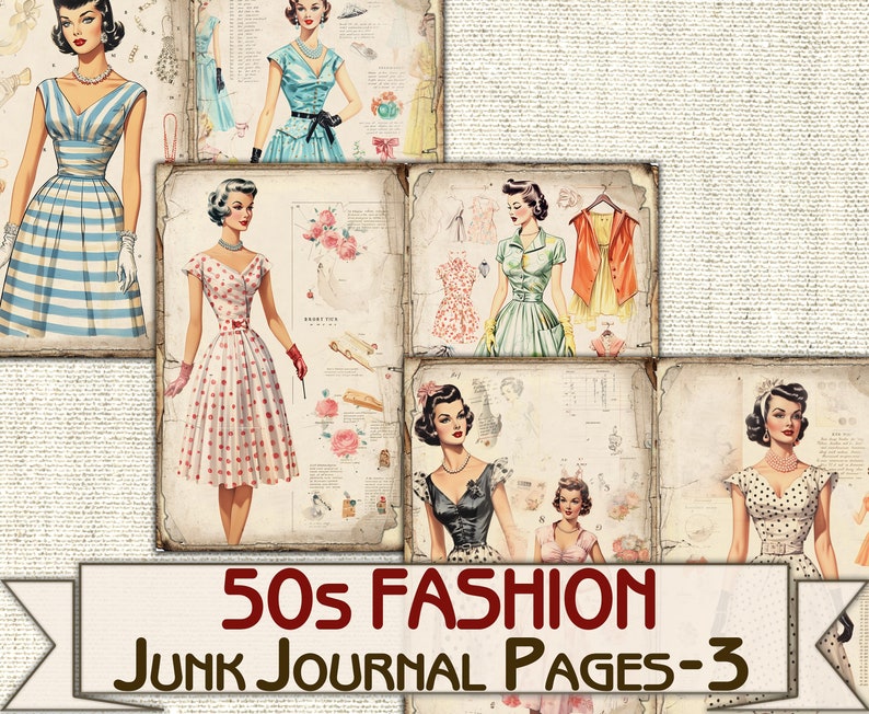 Retro 50s Fashion Junk Journal Pages Part 3, Collage Sheets Printables ...