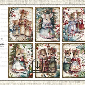 Vintage Christmas Mice,collage Digital Picture Printables Cards Atc ...