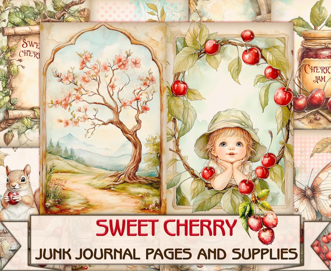 Sweet Cherry Junk Journal Paper and Supplies,fantasy Printables Digital ...