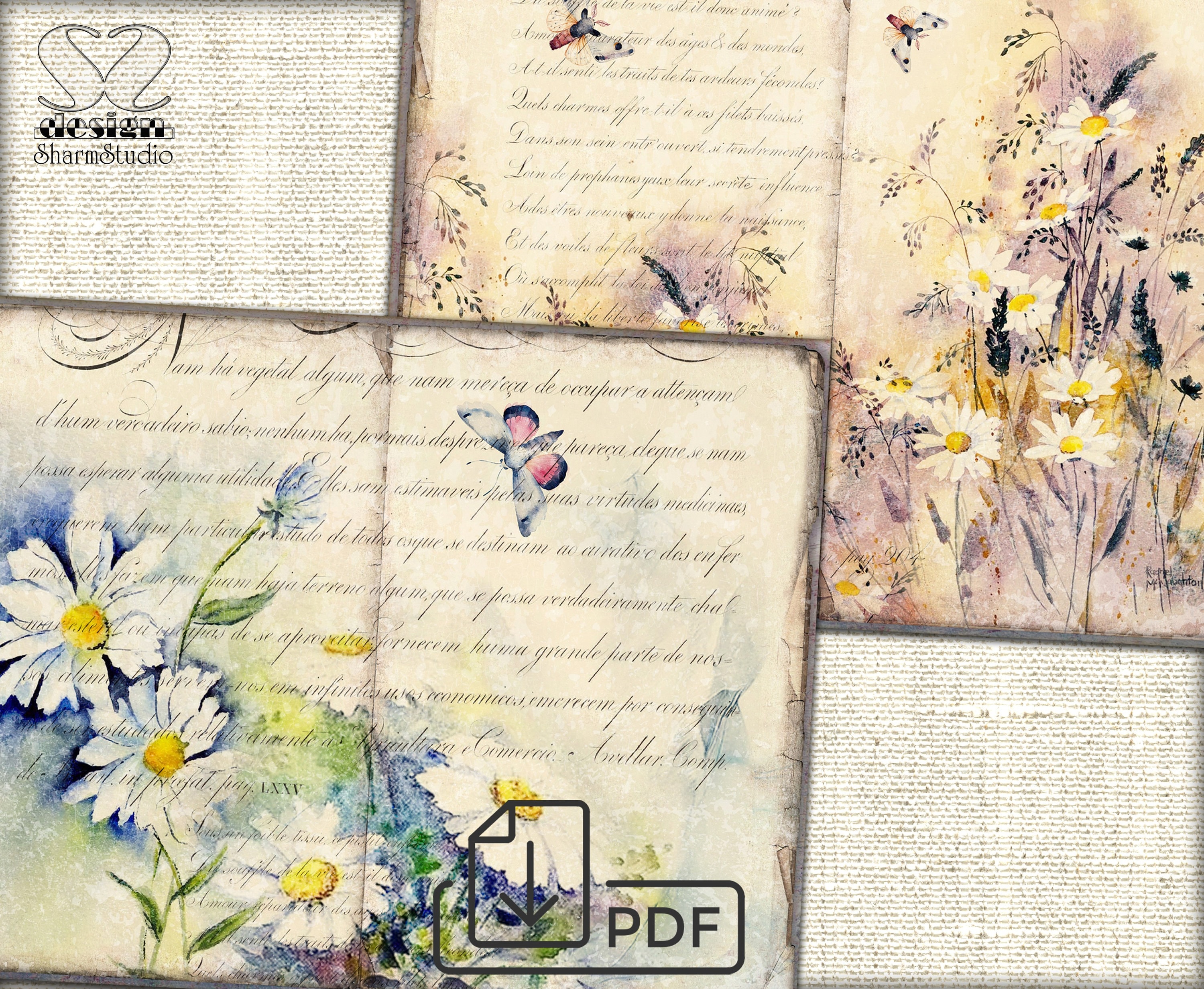 Vintage Printable Sheets Daisieschamomile Collage Picture - Etsy
