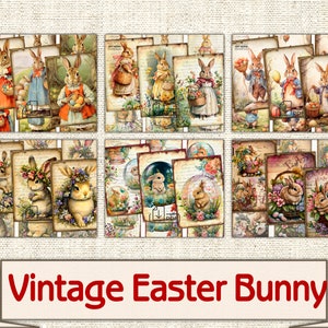 Vintage Easter Bunny Collage Digital Picture Printable Cards Atc ACEO-3 ...