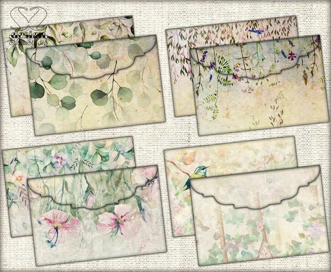 Digital Vintage Leaves Envelopes Printable,envelope Template Watercolor ...