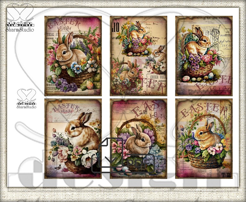 Vintage Easter Bunny Collage Digital Picture Printable Cards - Etsy