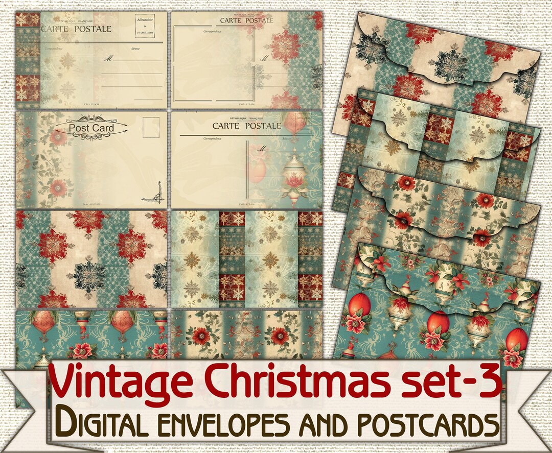 Vintage Christmas Envelopes Printable Set-3,digital Envelope and ...