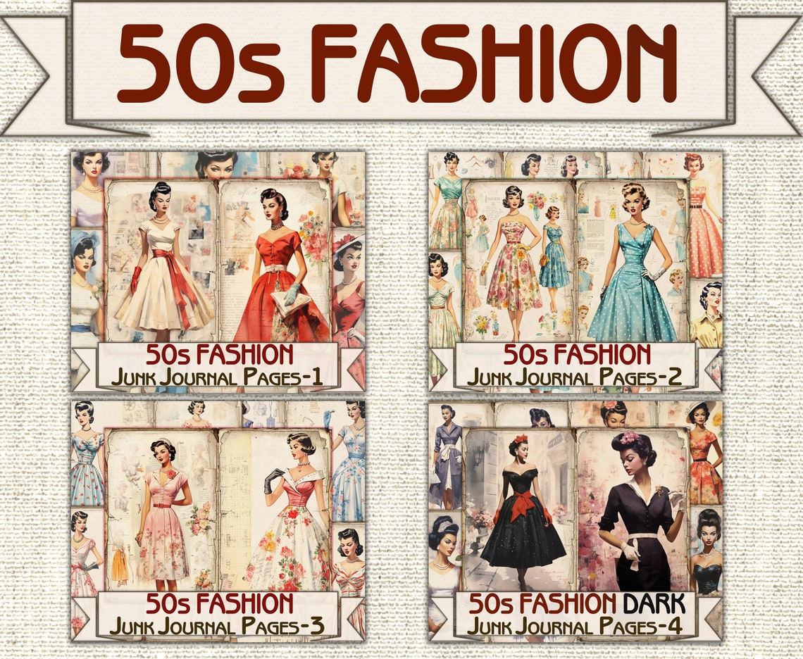 Retro 50s Fashion Junk Journal Pages Part 1, Collage Sheets Printables ...