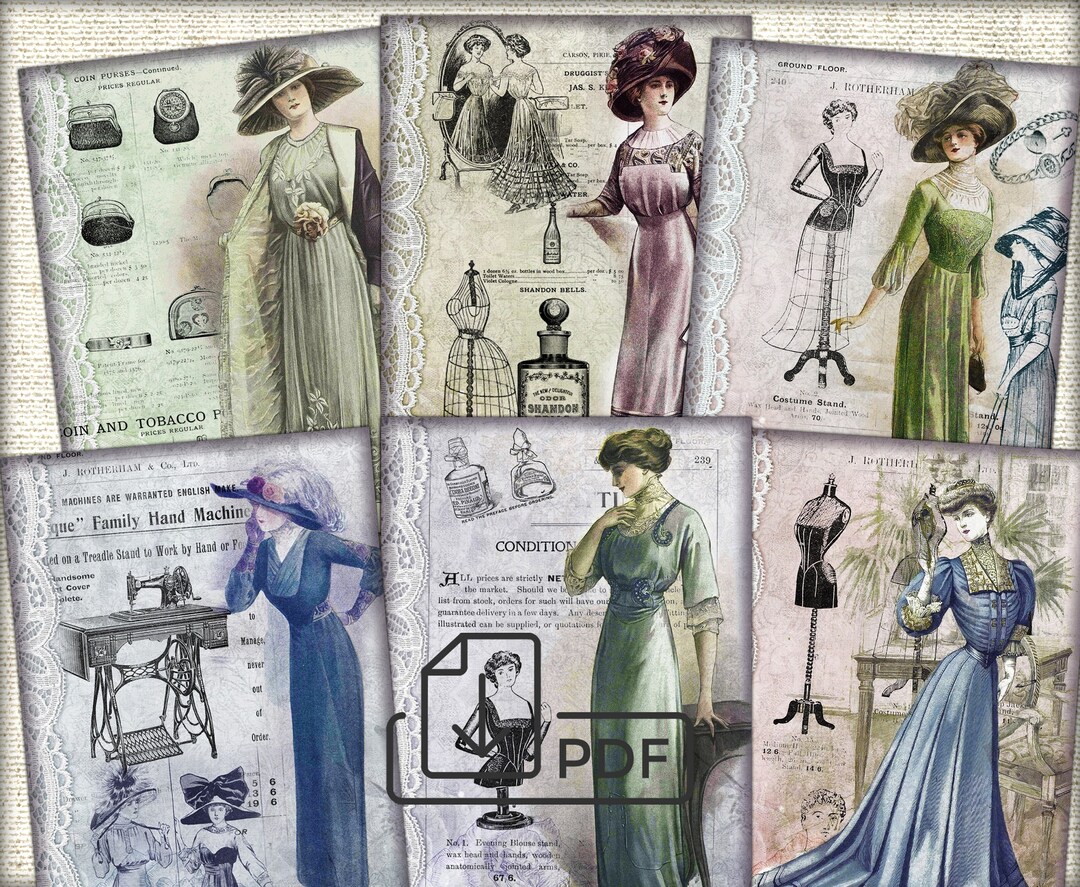 Vintage Digital Fashion Collage Illustration 1910s Sheetcards - Etsy