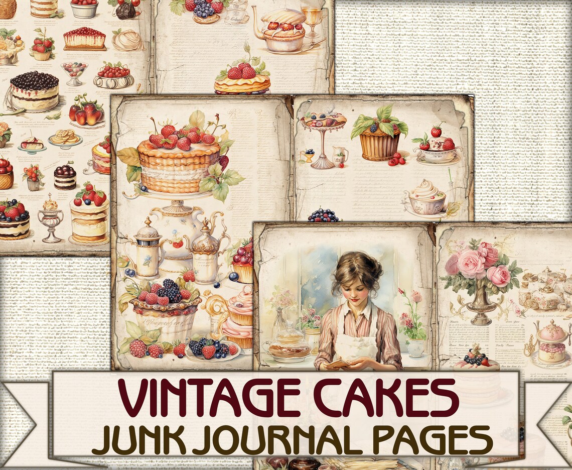 Vintage Cooking Junk Journal,cakes Cookbook Pages Recipe Collage ...