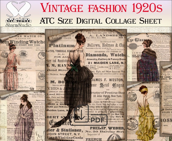 Vintage fashion art deco 1920s Collage SheetCards Atc ACEO | Etsy
