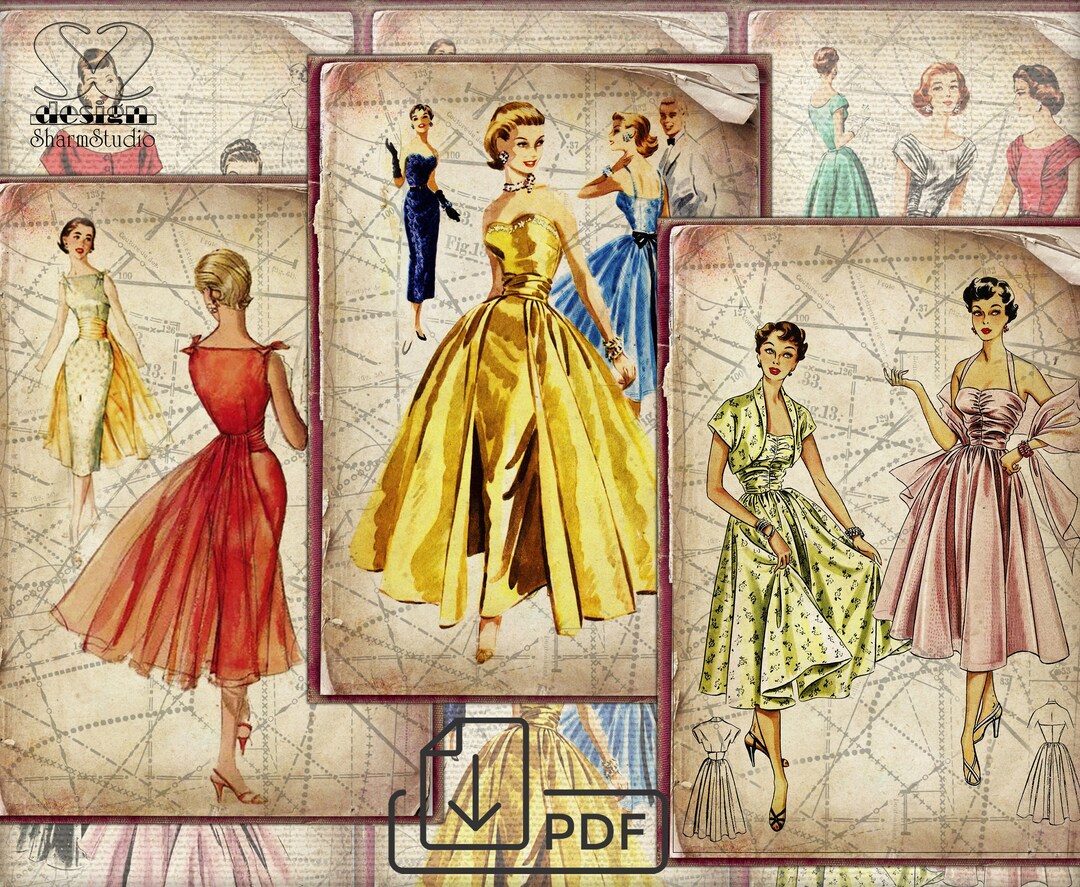 Printable Collage Atc Cards 50s Fashion ACEO Digital Paper - Etsy