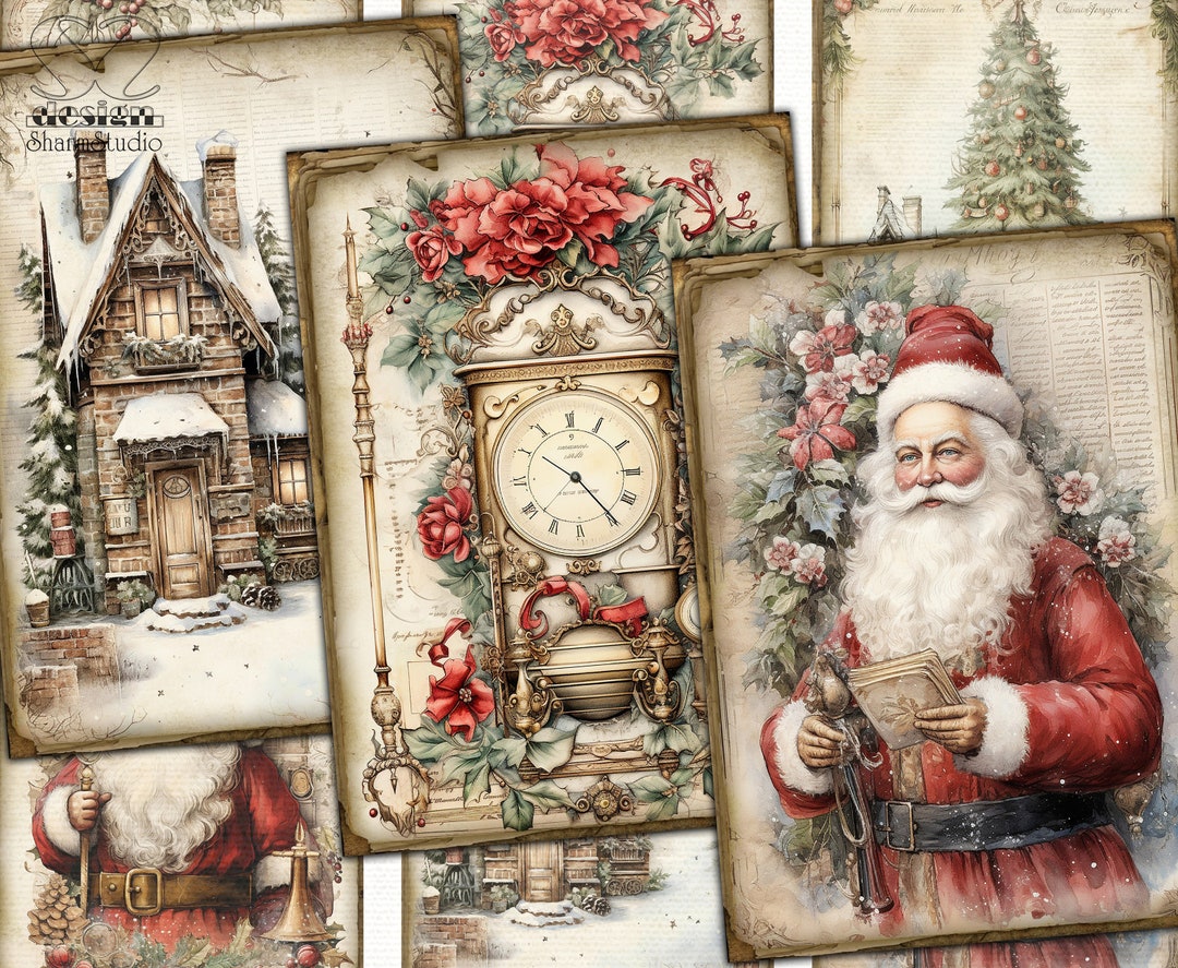 Victorian Christmas Picture Collage Printable Cards Atc,xmas Decoupage ...