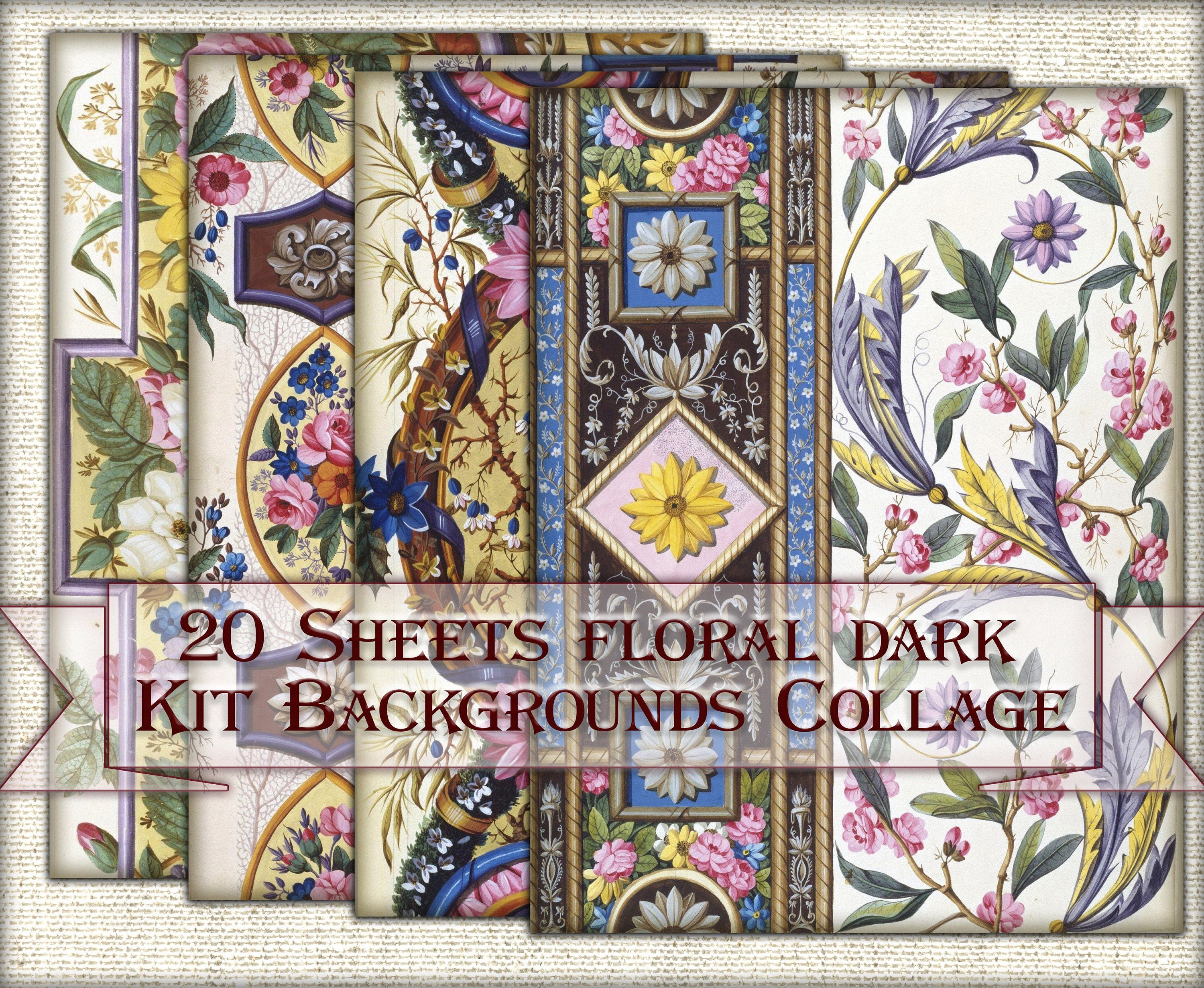 Vintage Kit Backgrounds Botanical Printcollage Sheets Floral - Etsy