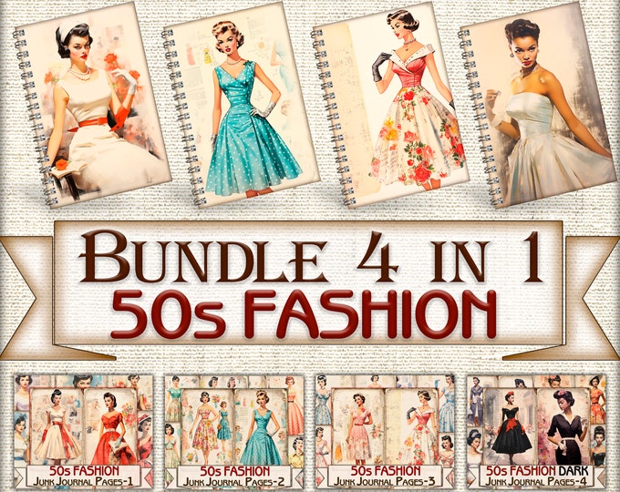 Retro 50s Fashion Junk Journal Kit: Midcentury Picture Collage Sheets ...