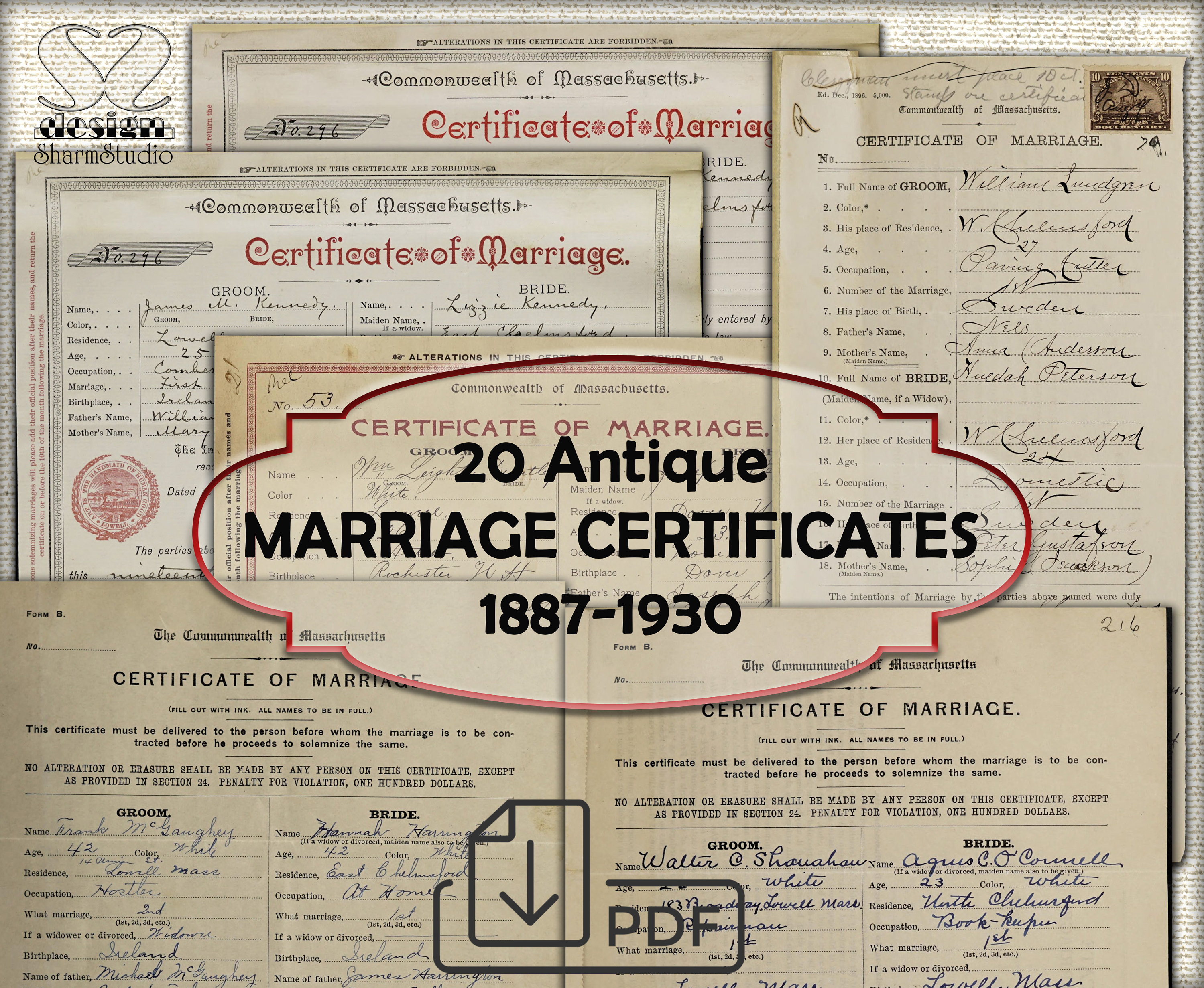 20 Antique Record of Marriages,marriage CERTIFICATES Vintage Printable ...