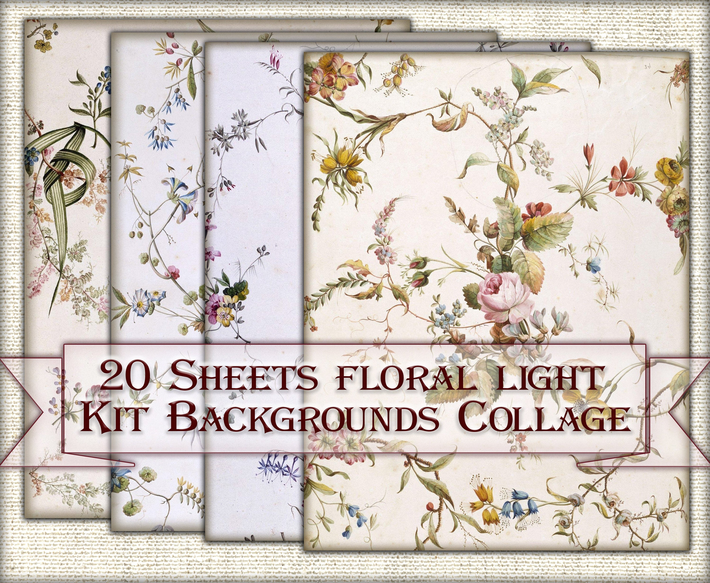 Vintage Kit Backgrounds Botanical Printcollage Sheets Floral - Etsy