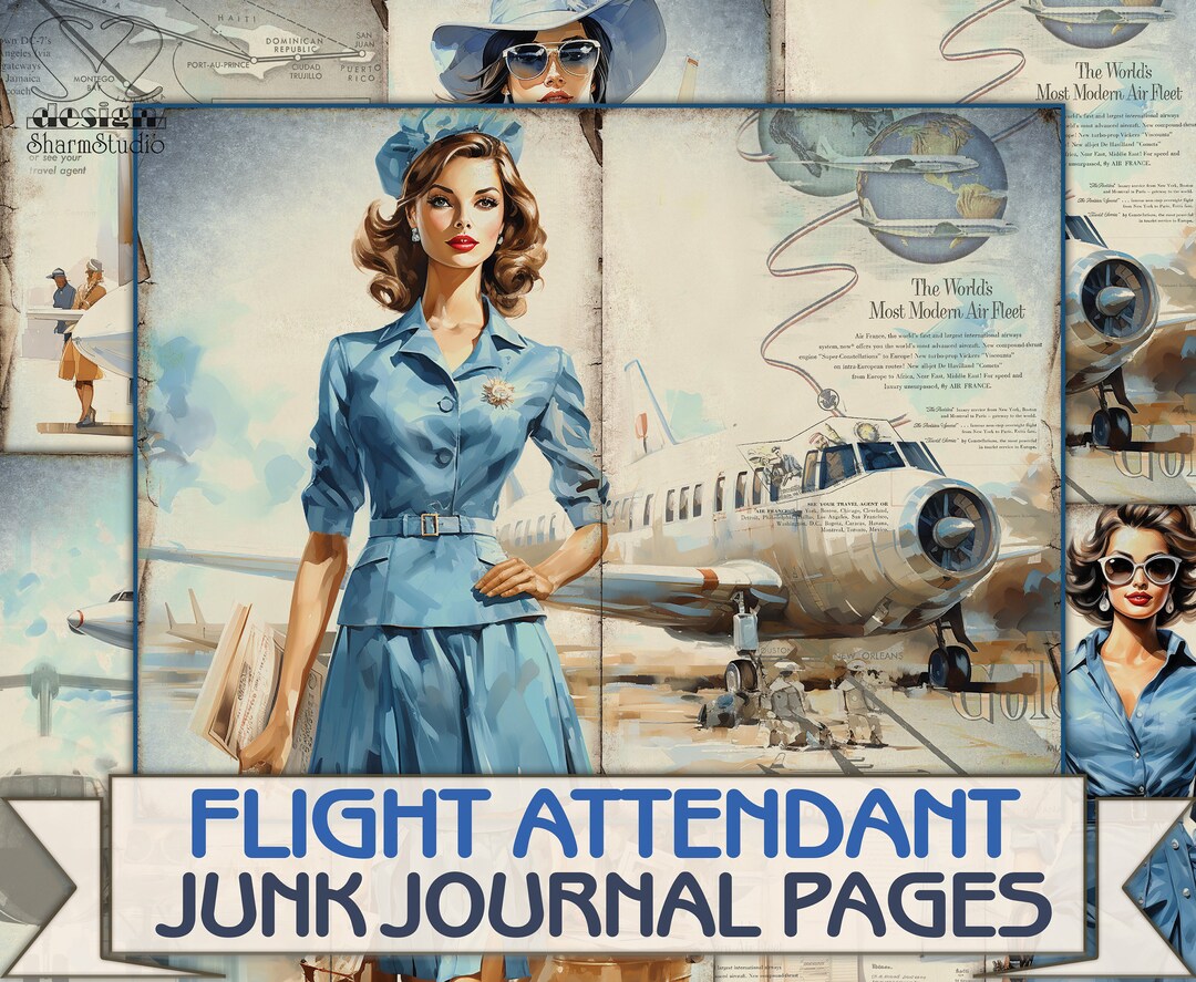 Vintage Flight Attendant Junk Journal Kit, Collage Sheets Printables - Etsy