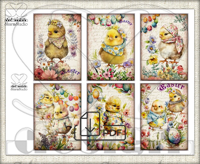 Easter Chick Spring Collage Digital Picture Printable Cards Atc ACEO - Etsy