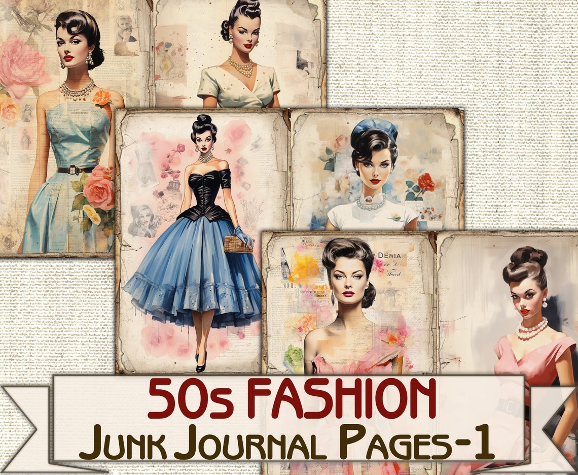 Retro 50s Fashion Junk Journal Pages Part 1, Collage Sheets Printables ...
