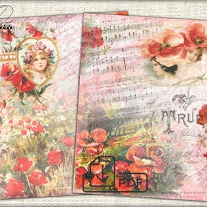 Vintage Poppies Digital Picture Collage,printable Papers - Etsy