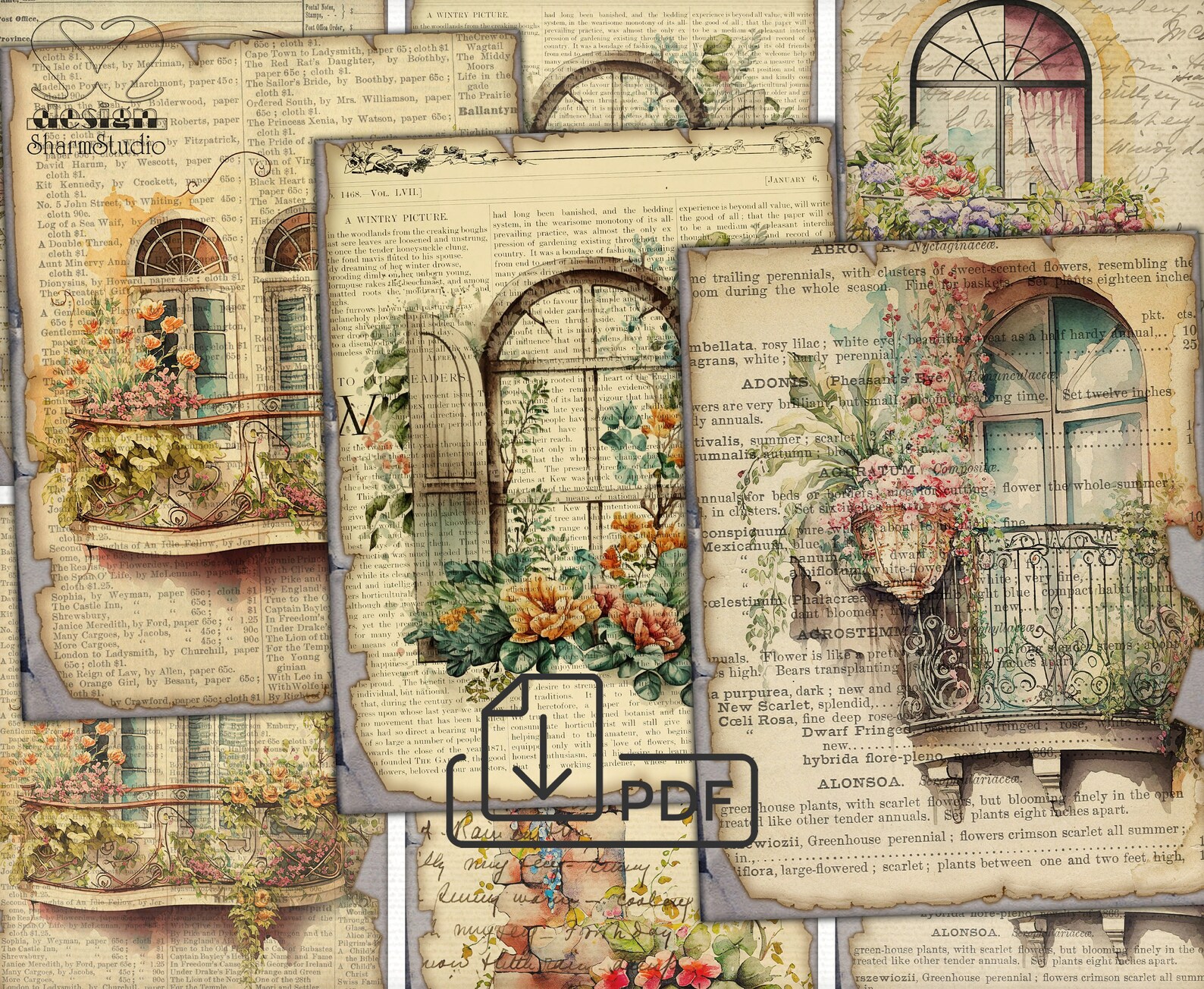 Vintage Flower Windows Printable Packjunk Journal Ephemera - Etsy