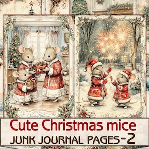 Cute Christmas Mice Junk Journal Kit,printable Mouse Collage Pages-2 - Etsy