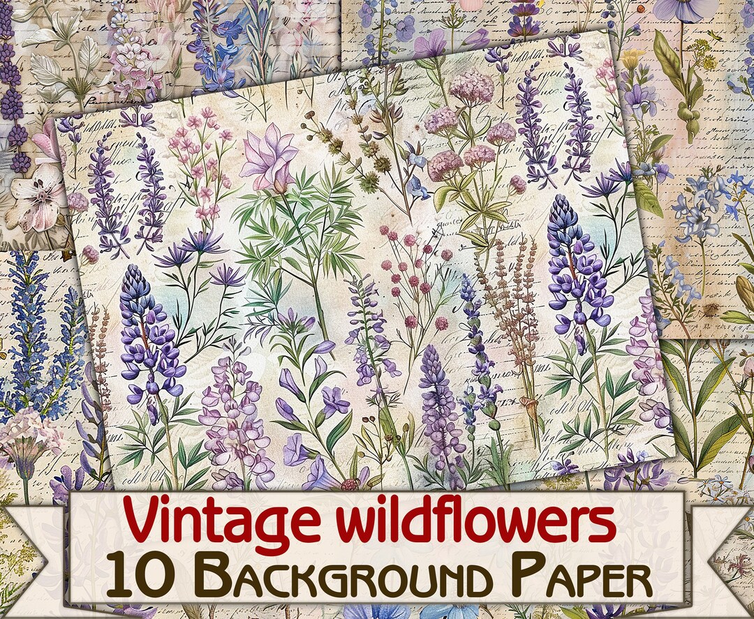 Vintage Background Paper Wildflowers Printable 10 Pages - Etsy