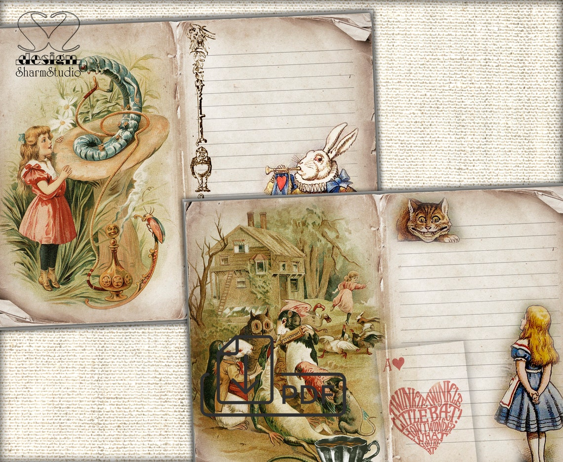 Alice in Wonderland Junk Journal Page,picture Collage,digital Sheet ...