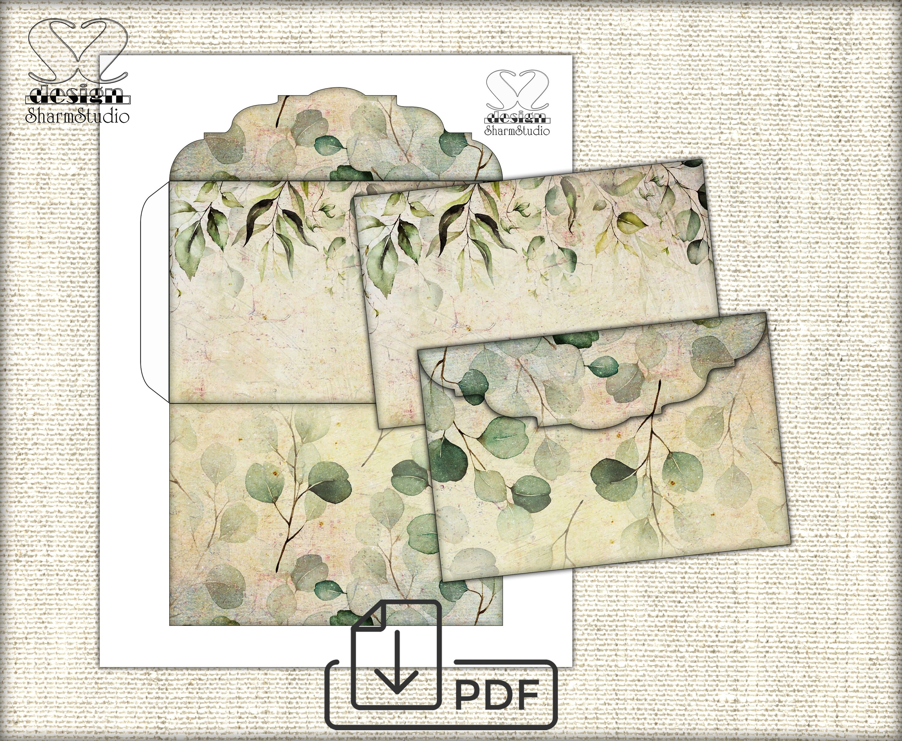 Digital Vintage Leaves Envelopes Printableenvelope Template - Etsy