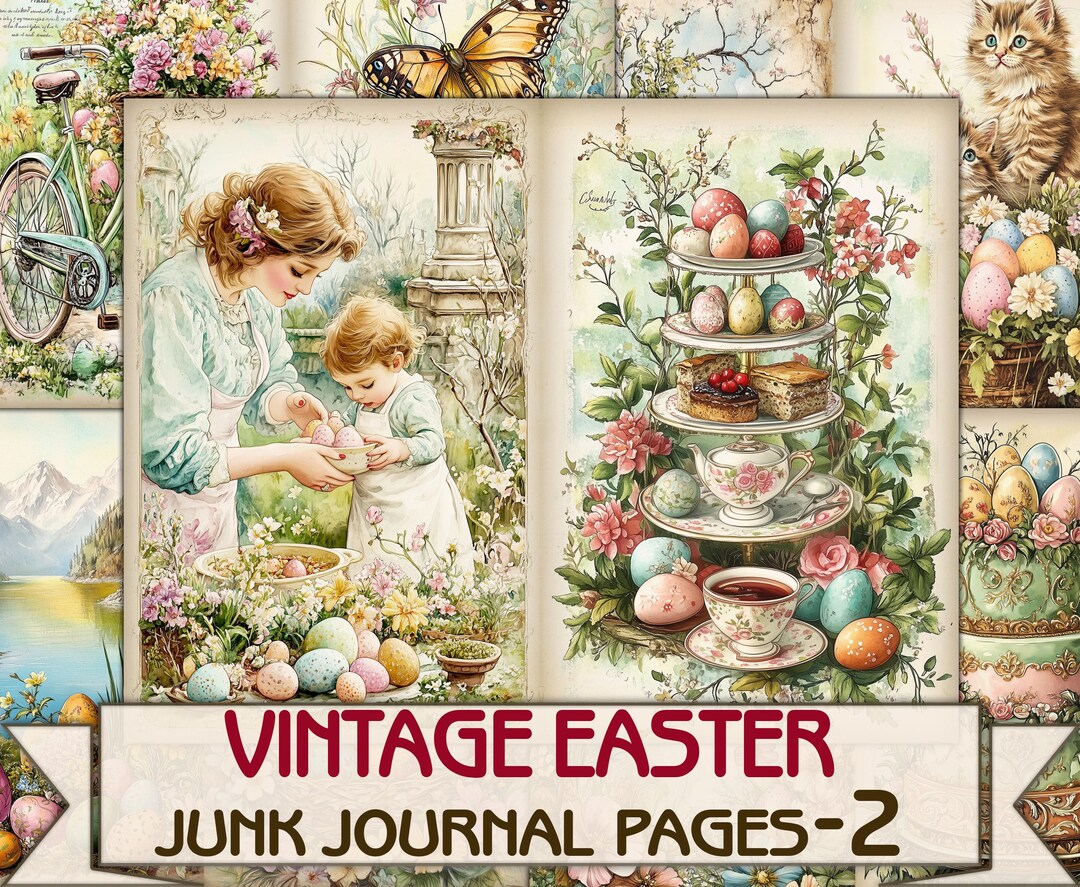 Vintage Easter Junk Journal Pages-2,digital Picture Collage Printable ...