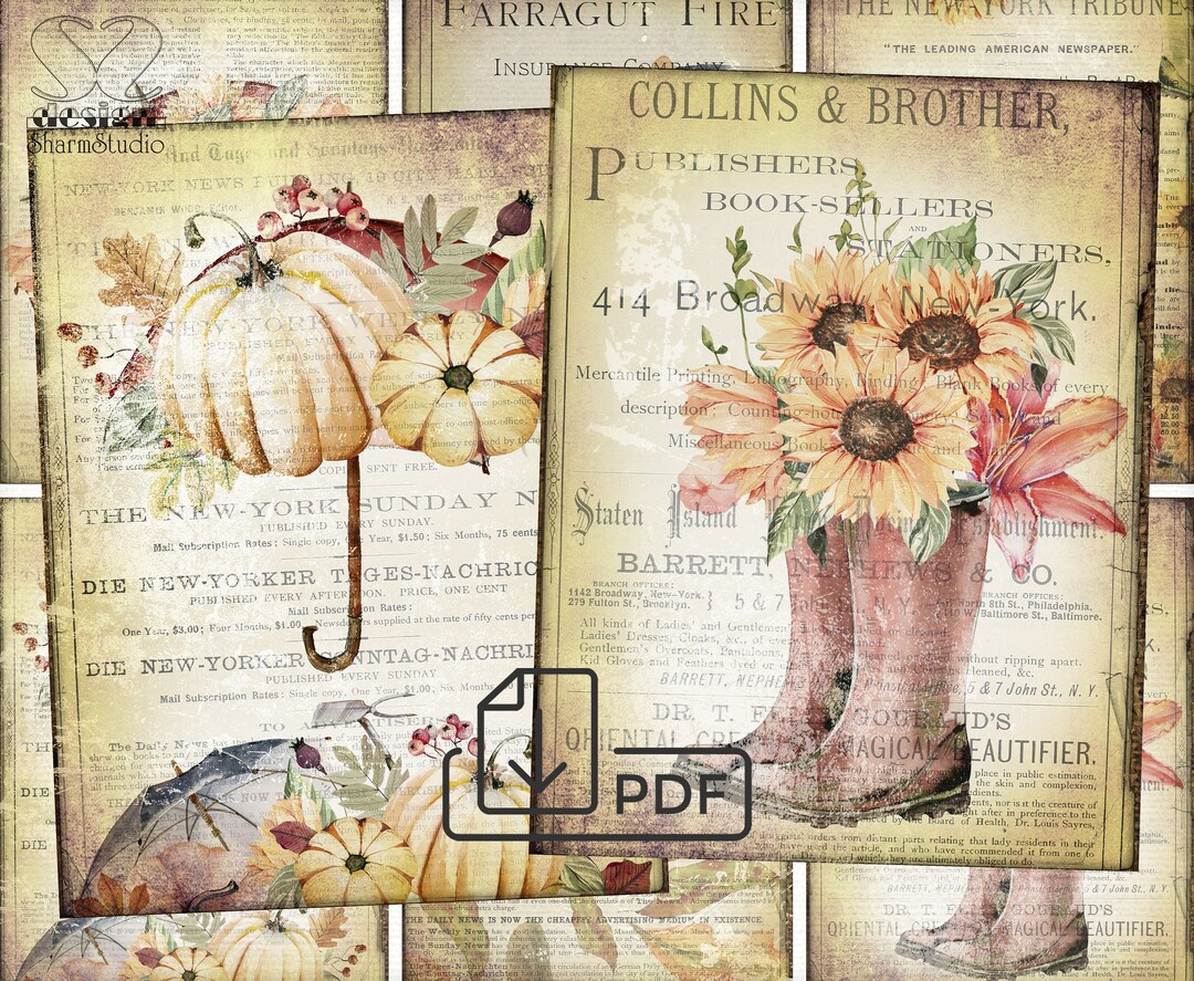 Vintage Fall Digital Junk Journal Pages Printableautumn - Etsy