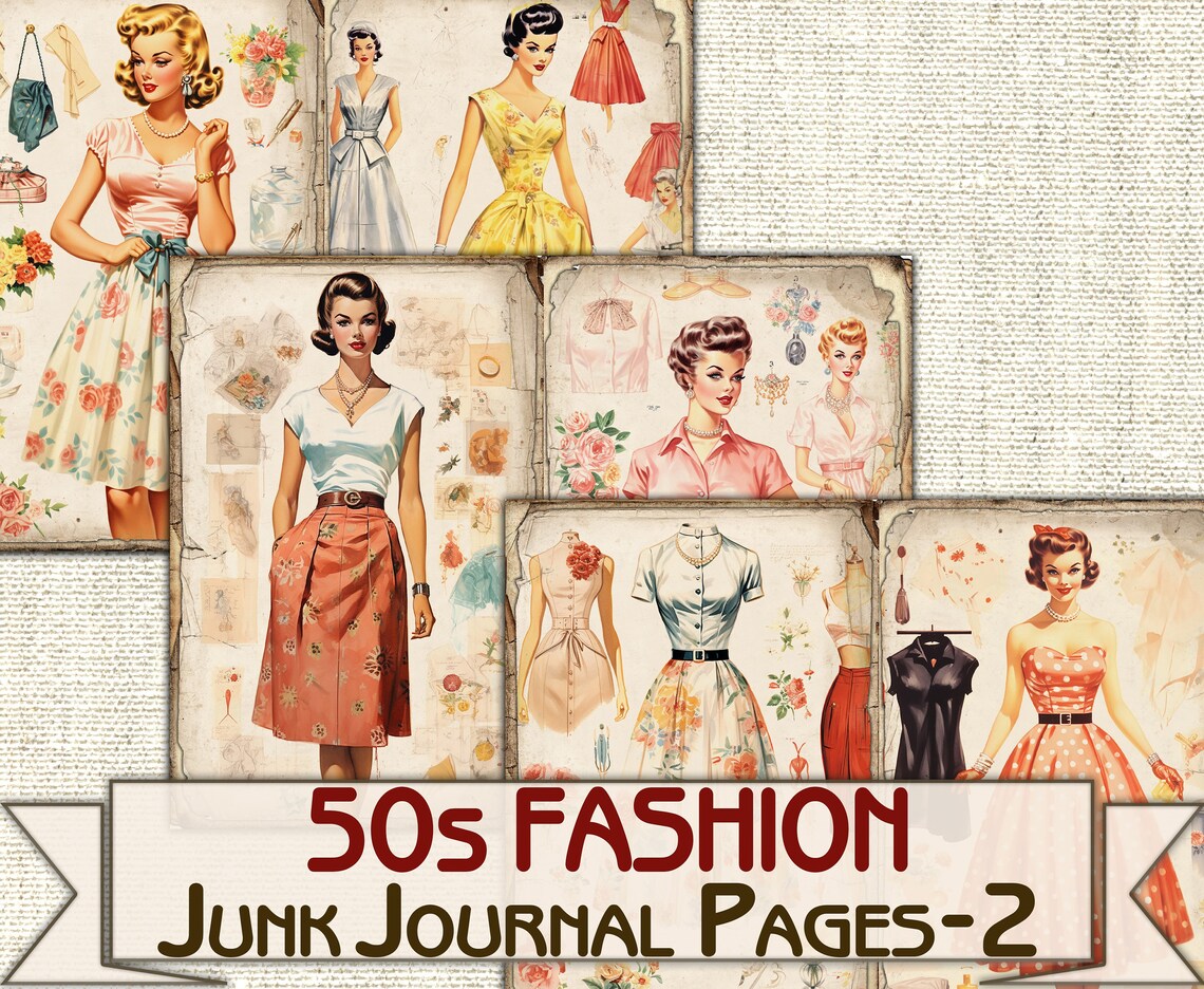 Retro 50s Fashion Junk Journal Pages Part 2, Collage Sheets Printables ...