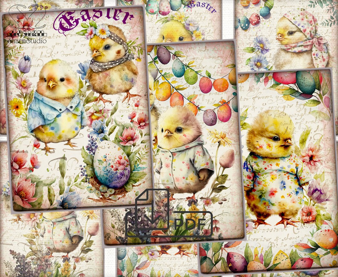 Easter Chick Spring Collage Digital Picture Printable Cards Atc ACEO - Etsy