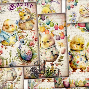 Easter Chick Spring Collage Digital Picture Printable Cards Atc ACEO - Etsy