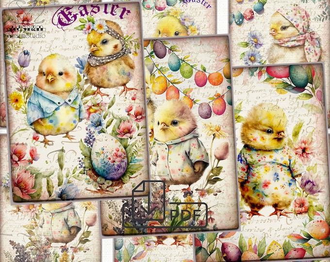 Easter Chick Spring Collage Digital Picture Printable Cards Atc ACEO - Etsy