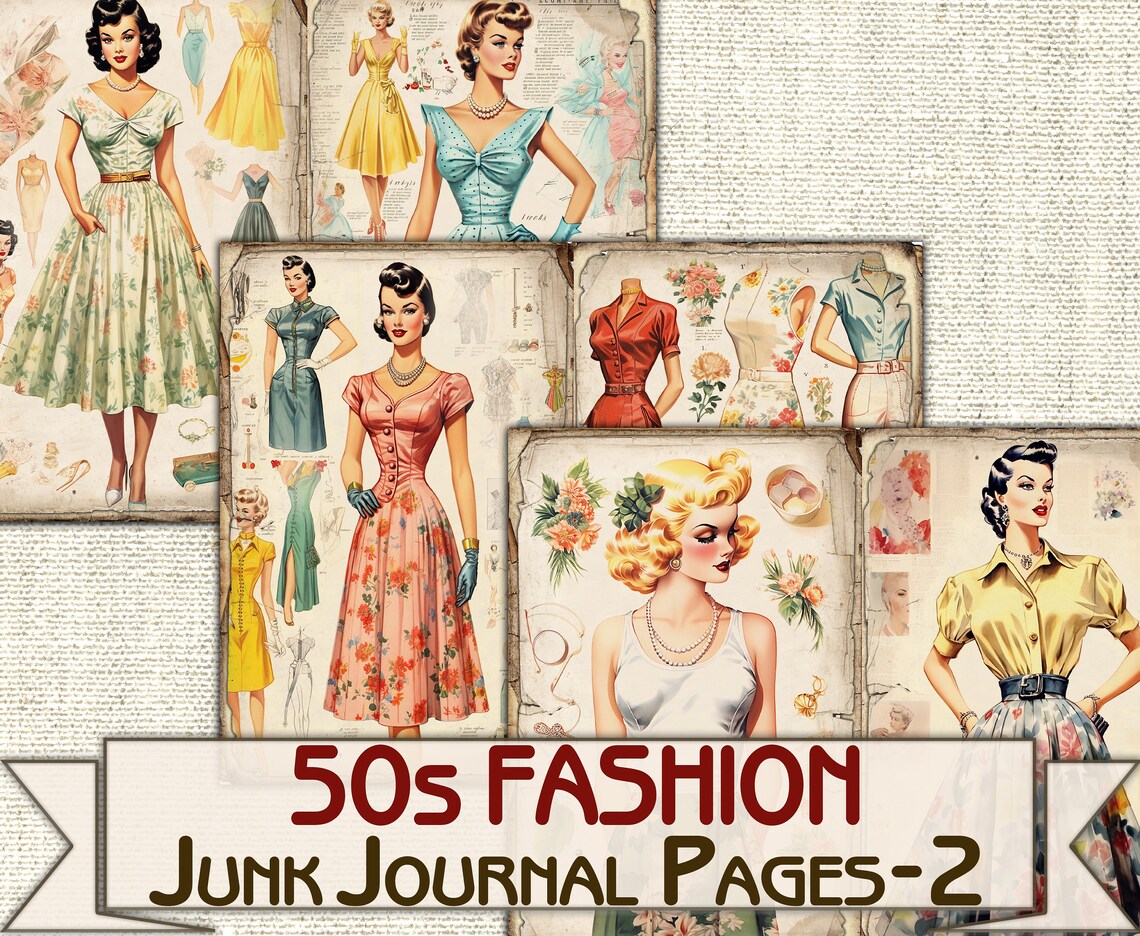 Retro 50s Fashion Junk Journal Pages Part 2, Collage Sheets Printables ...