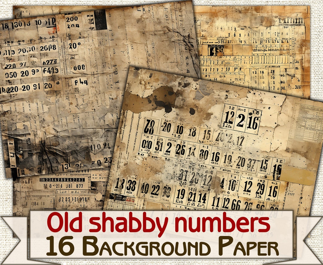 Vintage Old Shabby Numbers Grunge Digital Paper,background Papers ...
